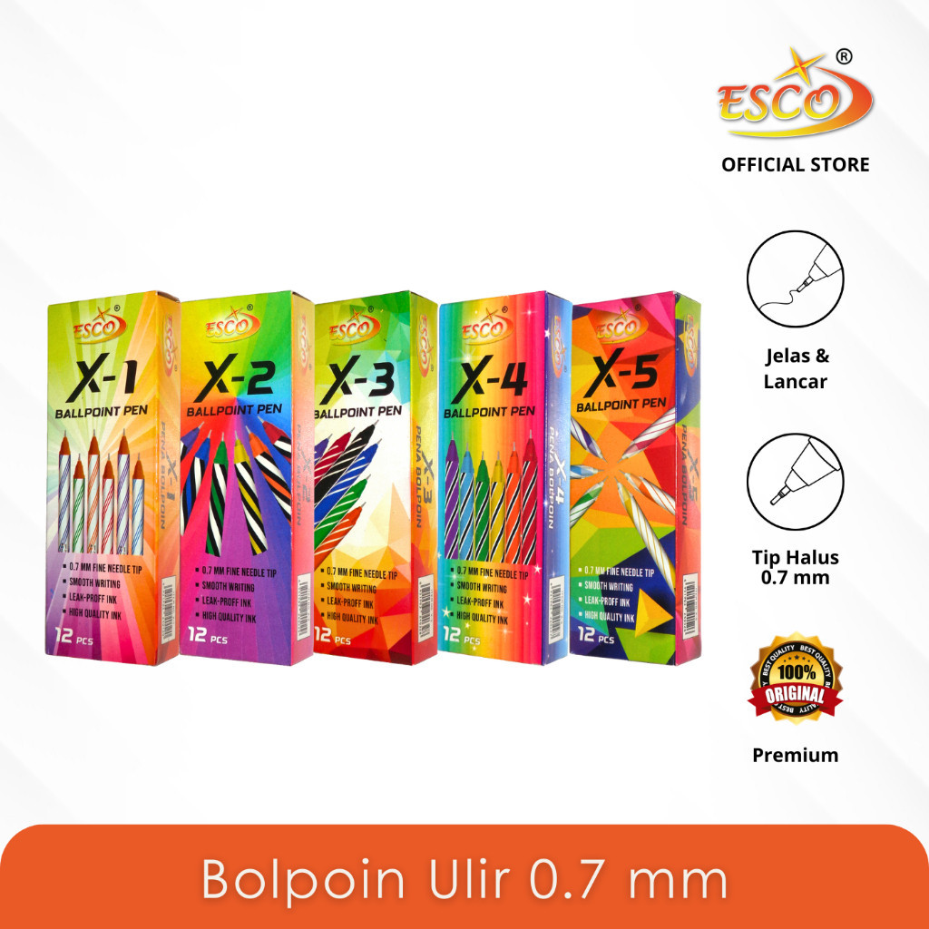 Jual (12pen) Esco Ballpoint Ulir 0.7 mm X-1 ~ X-5 pen lilin pena pen ...
