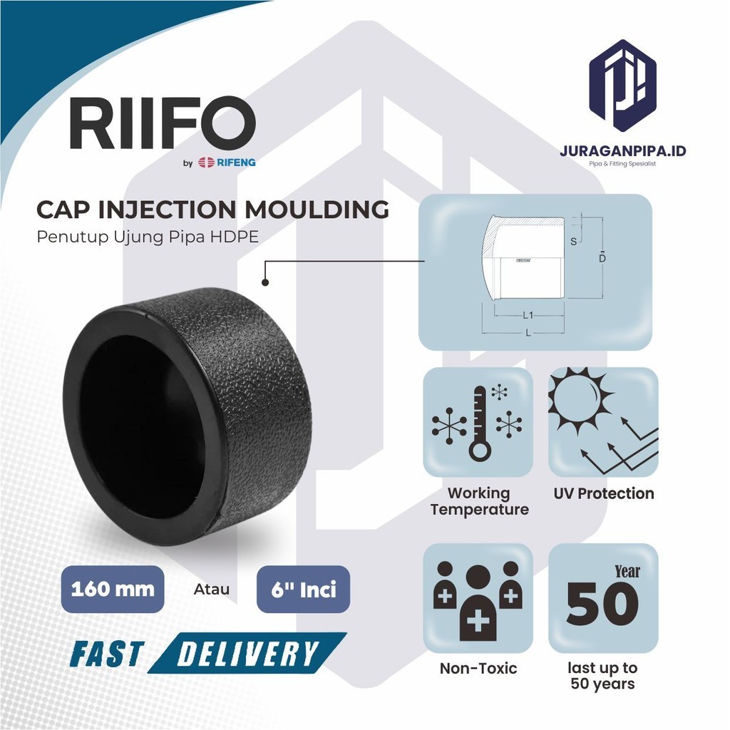Jual Fitting Pipa HDPE Butt Fusion | Injection Cap 160 mm ~ 6" Inci ...
