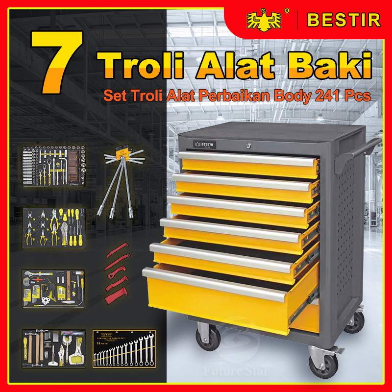 Jual Tool Box Trolley Cabinet 241 Pcs Tools Kit Set 7Drawer Laci Susun Obeng Tang Kunci Pas ...