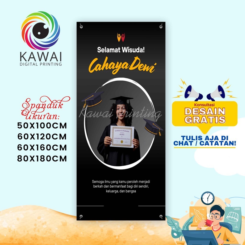 Jual Spanduk Banner MMT Happy Graduation Selamat Wisuda Hitam Ukuran ...