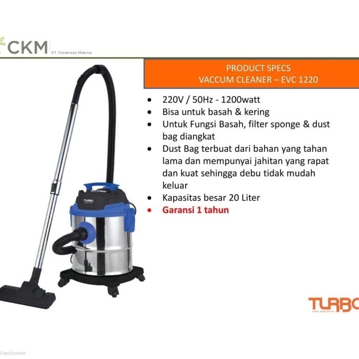 Jual TURBO Vacuum Cleaner 20L EVC1220 EVC 1220 1200W Basah dan Kering ...