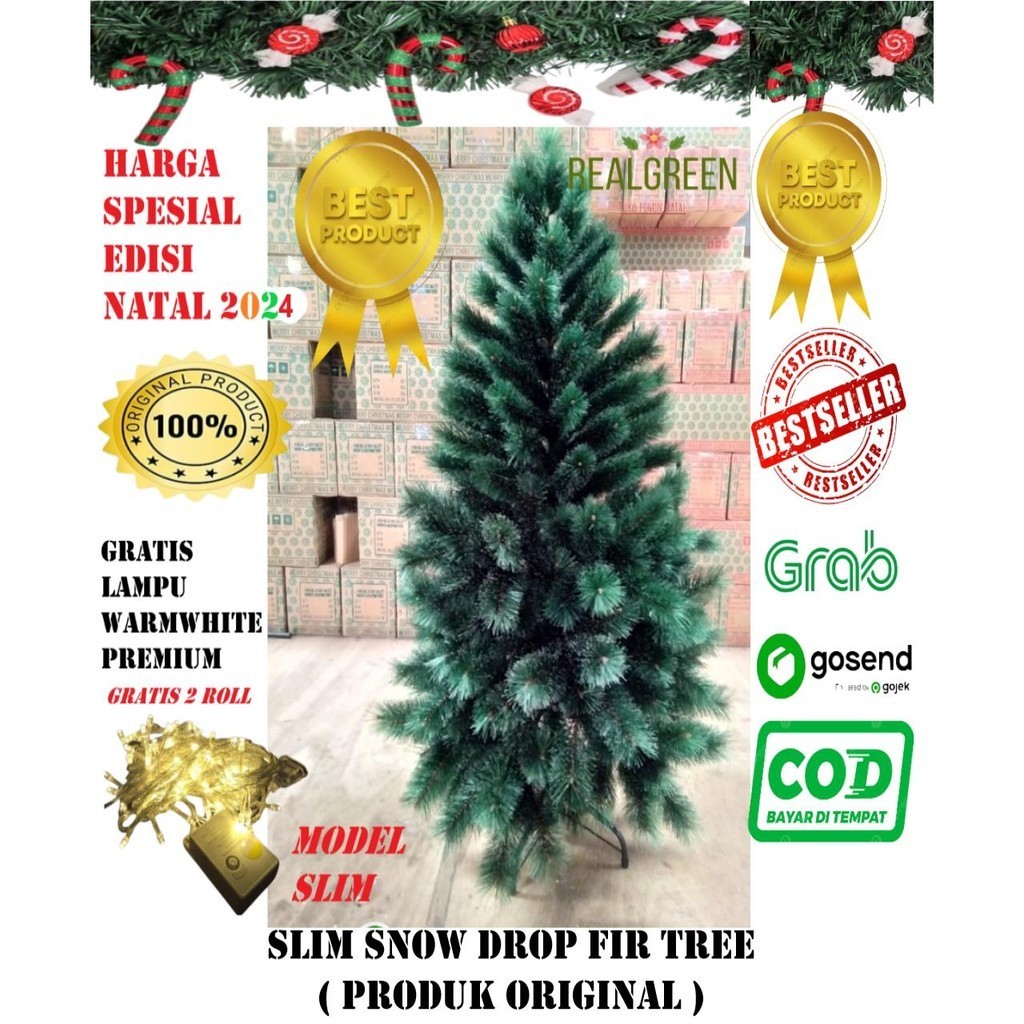 Jual pohon natal murah 120cm SLIM snow drop fir tree JD71788/4FT SLIM ...