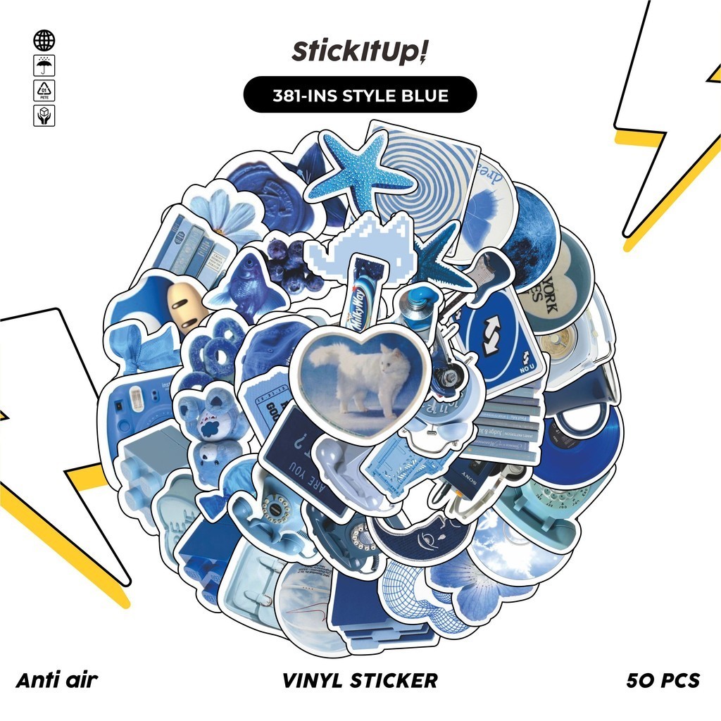 Jual COD 50 Pcs Stiker Pack Motif INS Style Biru aesthetic Lucu ...