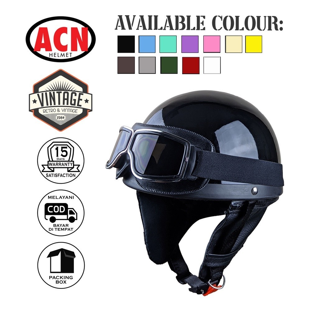 Jual Helm Chips Vintage Retro Shorty Freedom Kacamata Motor Custom ...