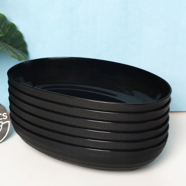 Jual (12 PCS) Lusinan Piring Oval Plastik 9.5 Inch Hitam Piring Saji ...