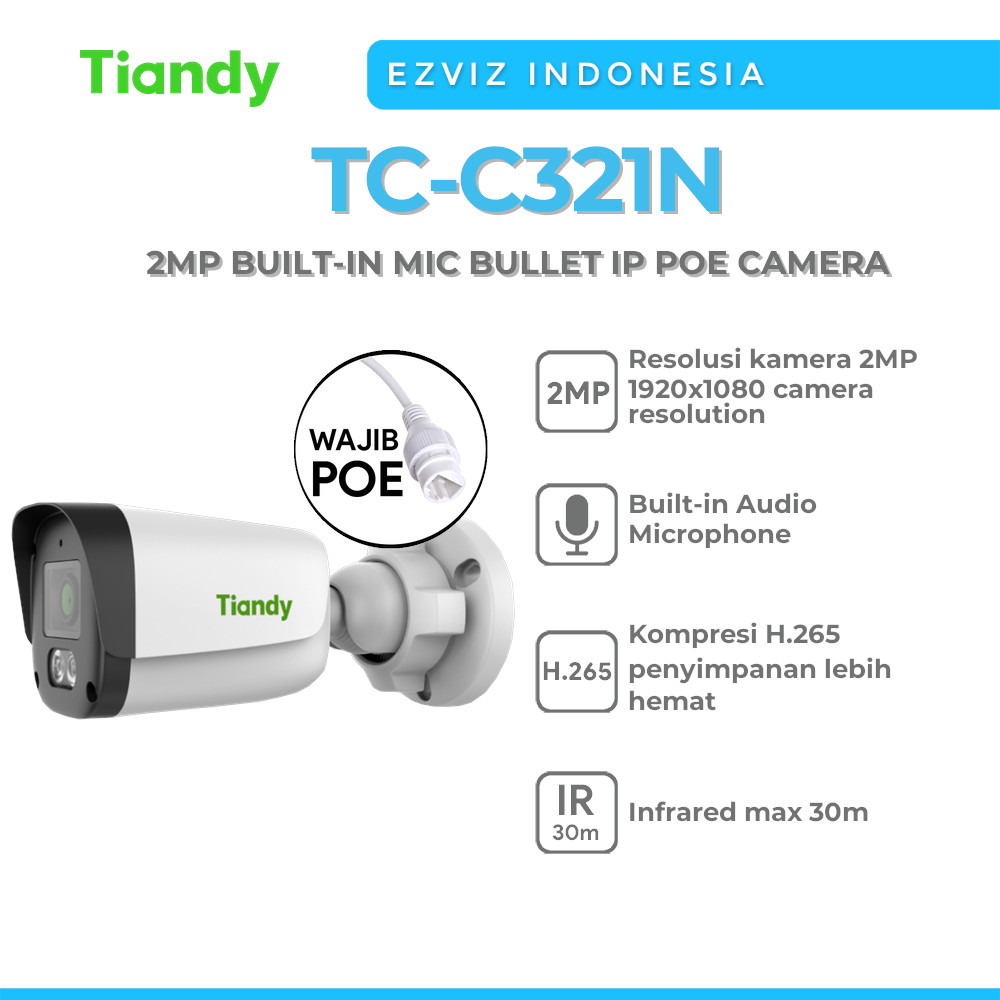 Jual TIANDY TC-C321N 2MP BUILT-IN MIC BULLET IP POE CAMERA | Shopee ...