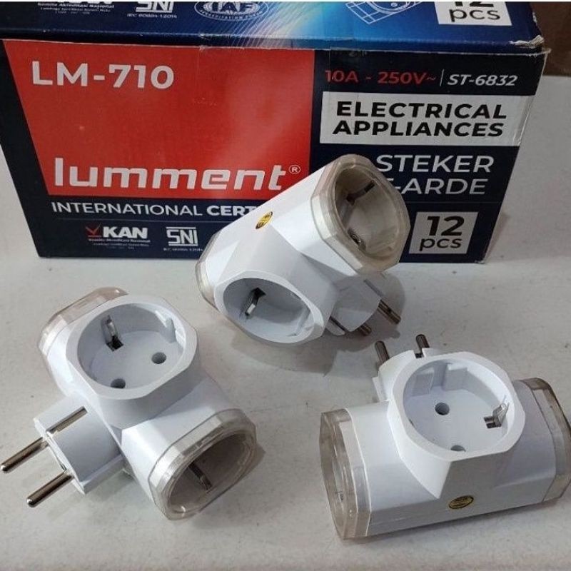 Jual Lumment Steker T Arde Cabang 3 Lubang Colokan Listrik Warna Putih ...