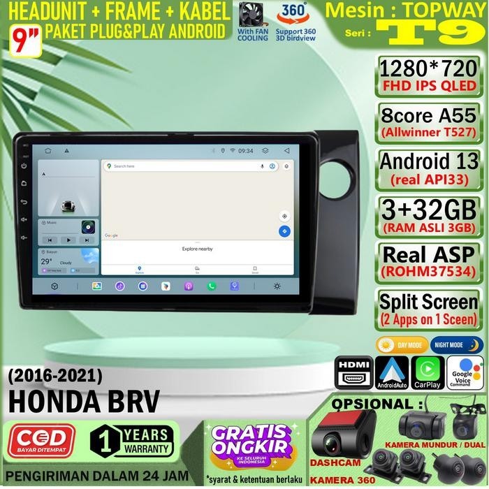 Jual Paket Headunit Android 9 inch + Frame + Soket PNP Honda BRV BR-V ...