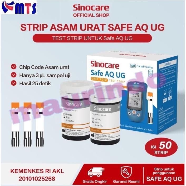 Jual COD - SINOCARE Safe AQ UG Tes Asam Urat 50 Strip Test Uric Acid ...
