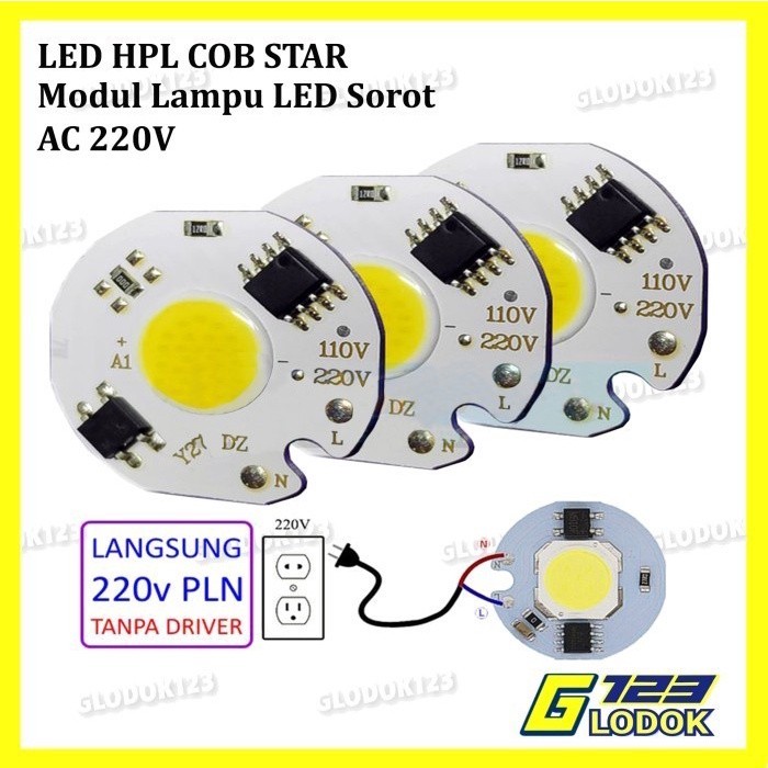 Jual COB Star 220V 3 5 7 10 12 W LED White Putih Lampu Sorot PLN AC ...