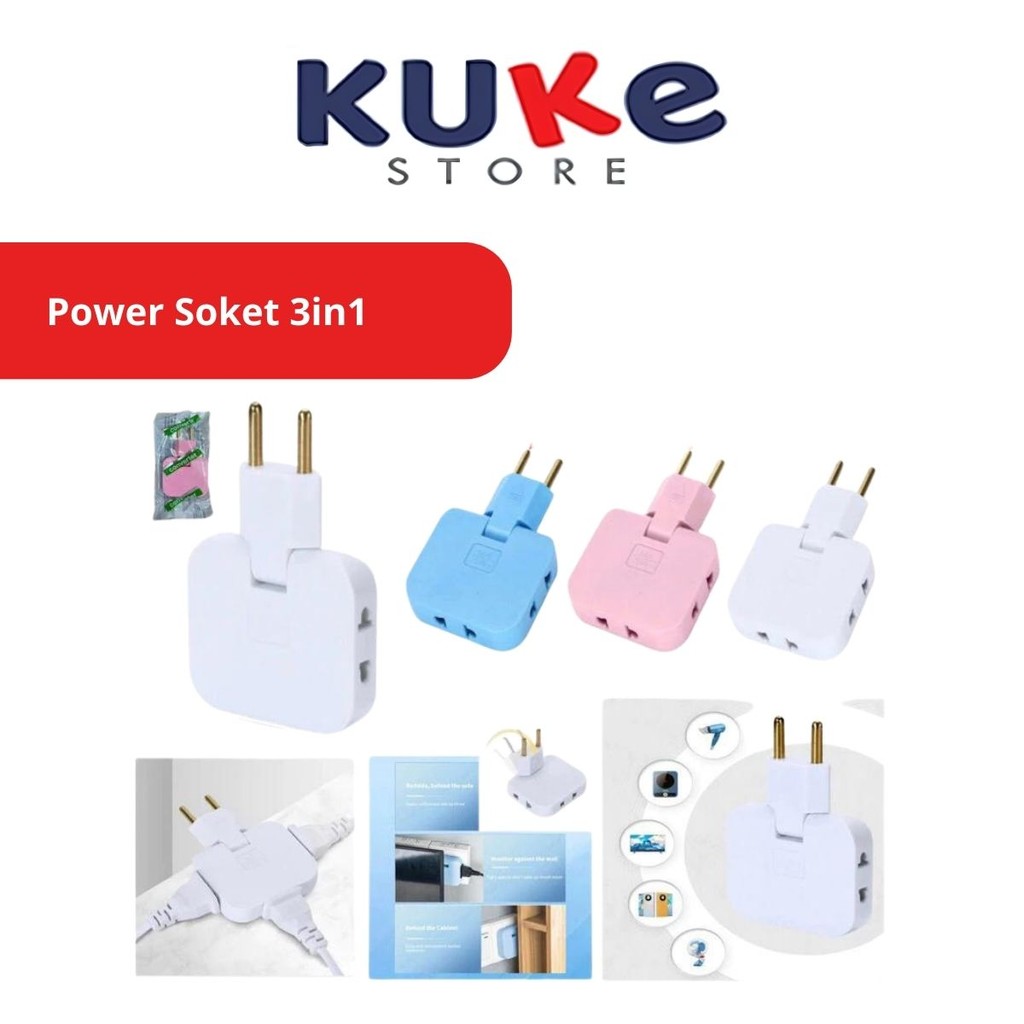 Jual Power Soket 3in1 - Folding Socket Converter US ke EU Sambungan ...