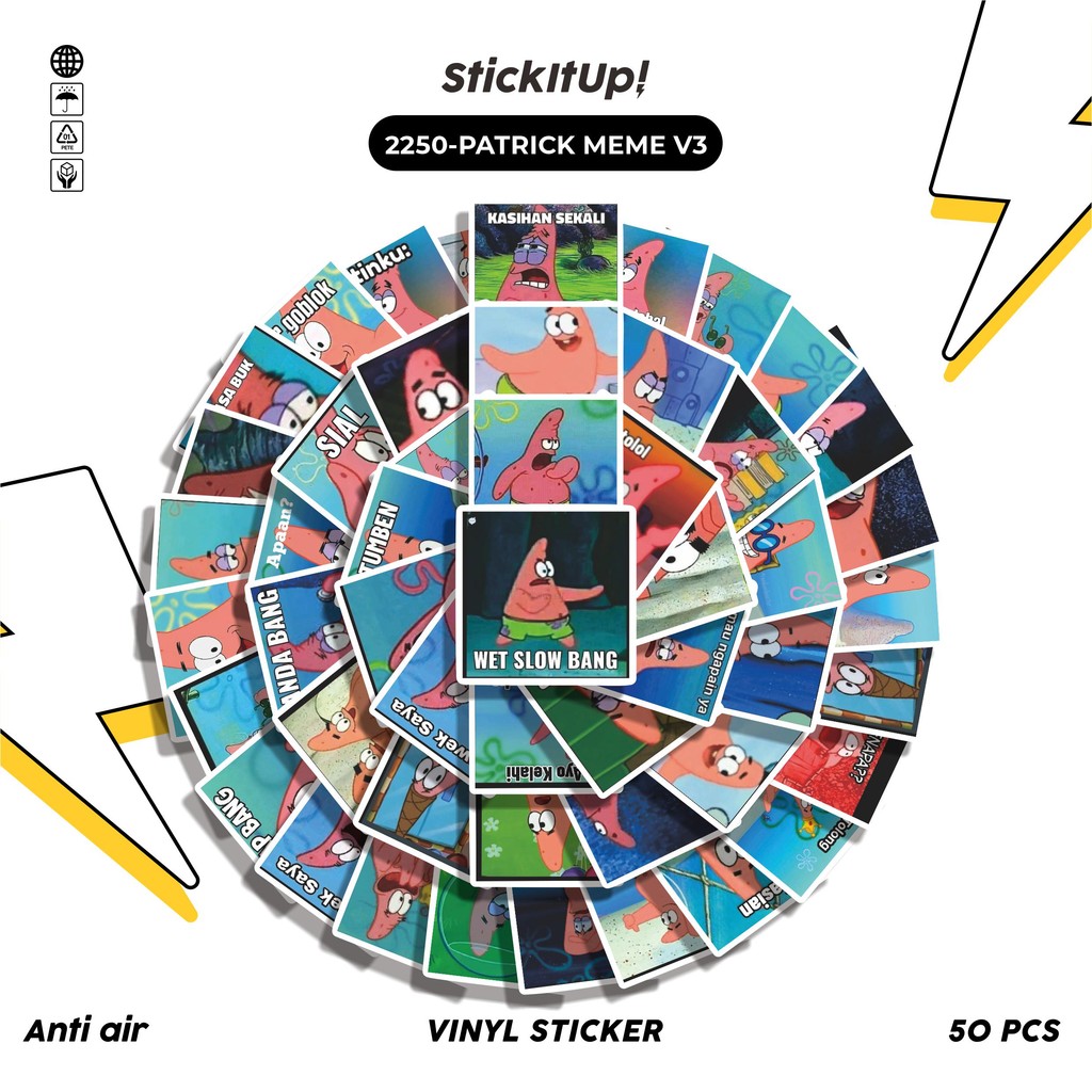 Jual COD 50 Pcs Stiker Pack PATRICK MEME V3 Lucu Aesthetic Vynil ...