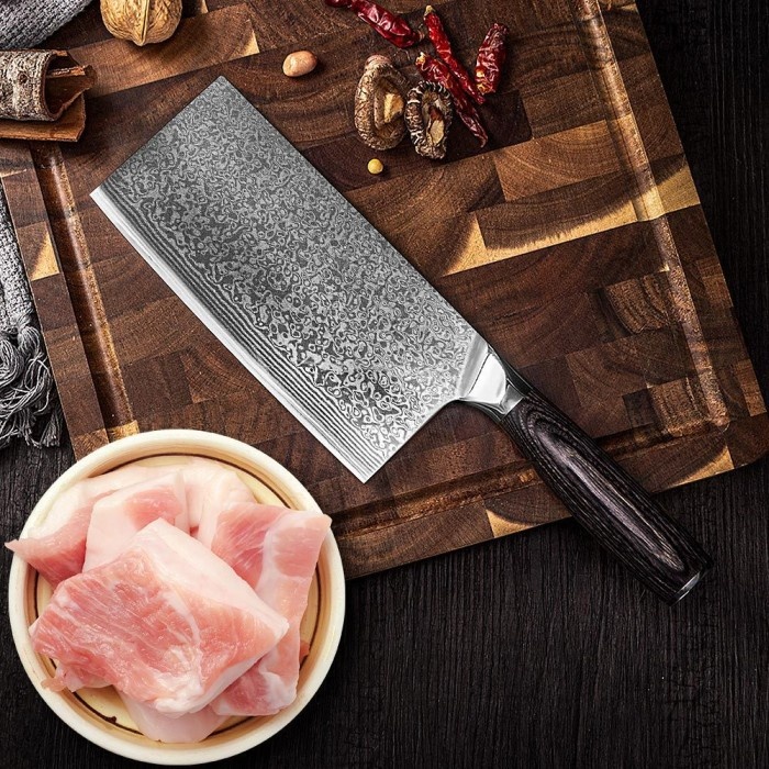 Jual Pisau Dapur Cleaver Real Damascus 67 Layer Wooden Handle | Shopee ...