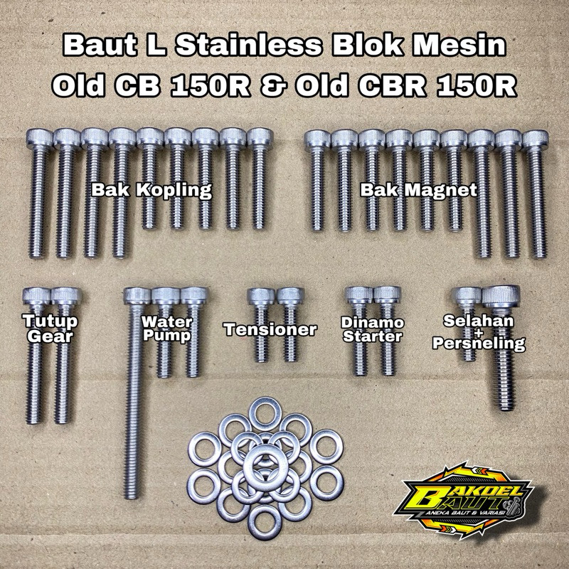 Jual Baut Blok Mesin HONDA OLD CB 150R & OLD CBR 150R Fullset Crankcase Baut L Stainless Anti ...