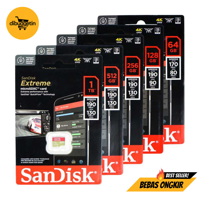 Jual SanDisk Extreme MicroSD 128GB 256GB 512GB 1TB 190MB/s SDXC V30 A2 U3 | Shopee Indonesia