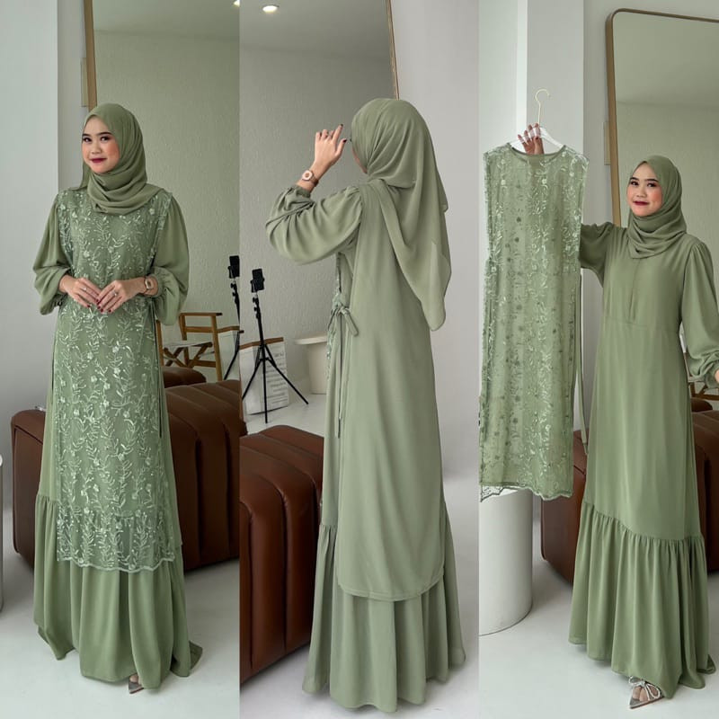 Jual Gamis Kondangan Wanita Bahan Ceruty Babydoll Sintia Dress + Outer Brukat M,L,XL,XXL / Baju ...