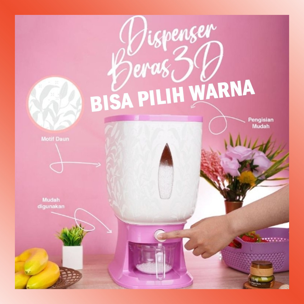 Jual LAMMORO > RA27 Dispenser BERAS Wadah Tempat Beras MOTIF Tekan Pencet Gelas Takar 45A5 ...