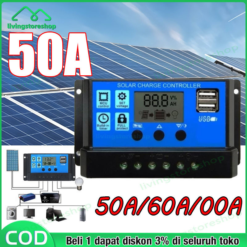 Jual 150W/120W/100W/60W/30W solar panel Solar Charge Controller 60A LCD ...