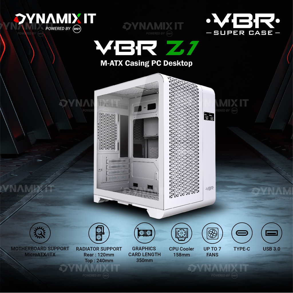 Jual VBR Z1 Dual Chamber Tempered Glass M-ATX Casing PC Desktop - White ...