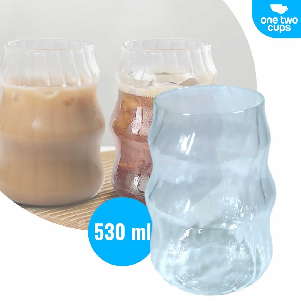 Jual One Two Cups Gelas Kaca Aesthetic Kopi Teh Wave Stripe Shape ...