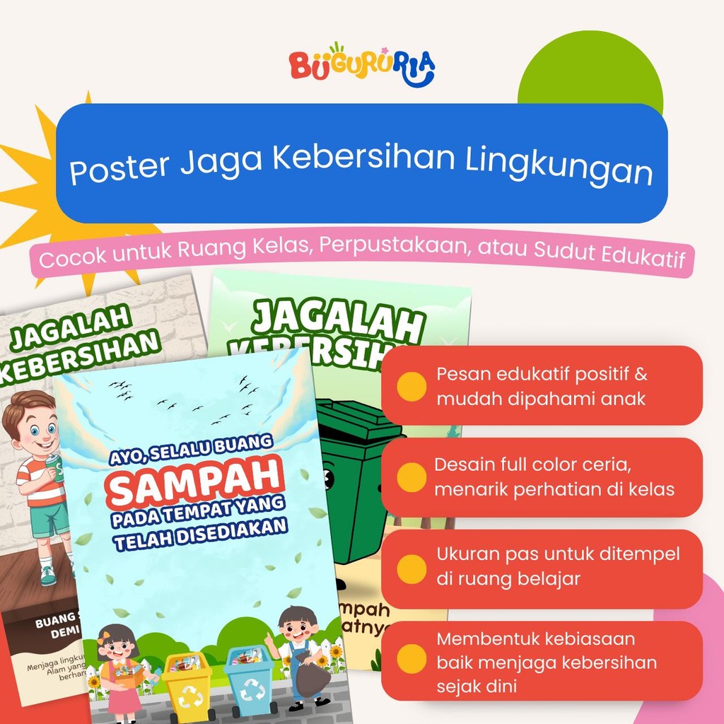 Jual Bu Guru Ria - Poster Kebersihan Kelas A3+ Laminasi Tebal Full Color | Media Pembelajaran ...