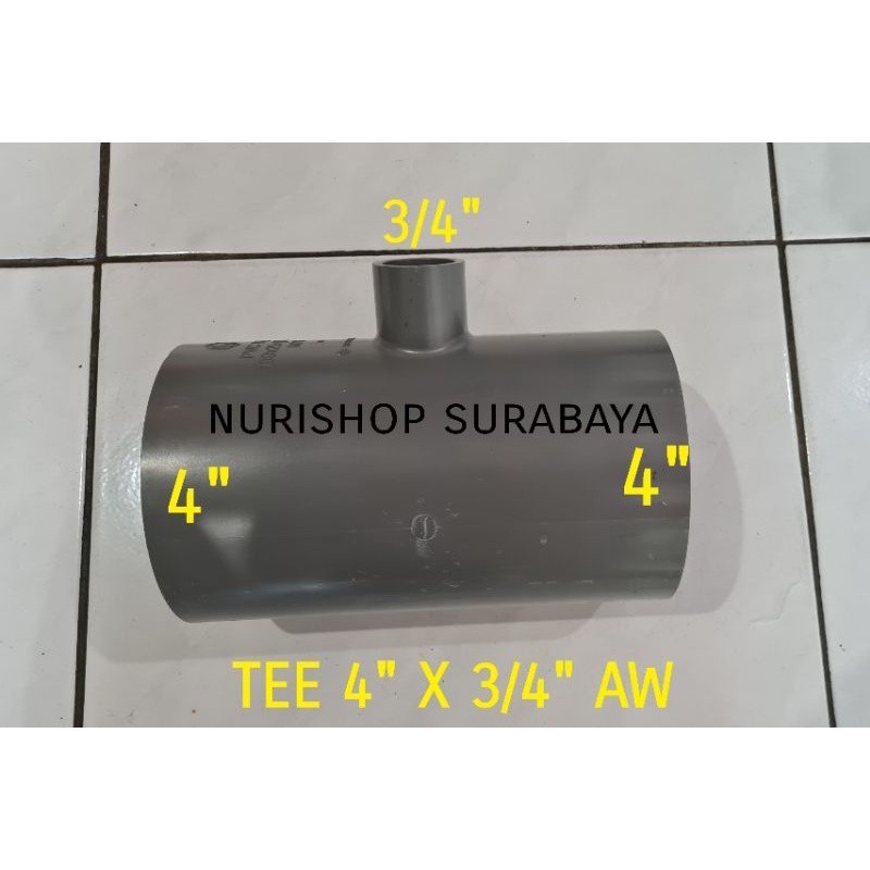 Jual Tee pvc 4 x 3/4 inch / Tee reducer / verlop tee / vlok flok tee 4 ...