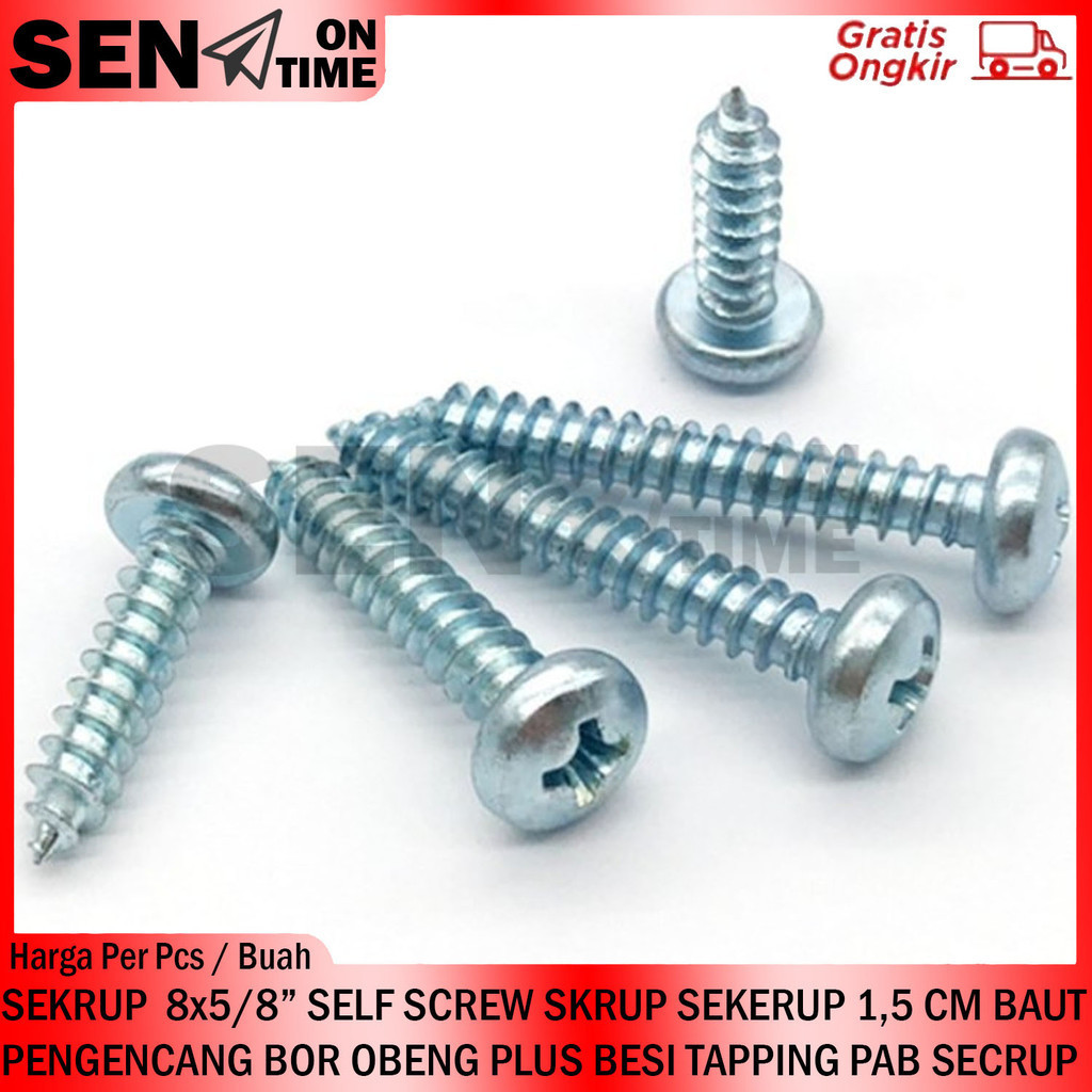 Jual Sekrup Tapping Pab 8 x 5/8" Per 1 Pcs Baut Pengencang Self Screw Skrup Sekerup 1,5 Cm Bor ...