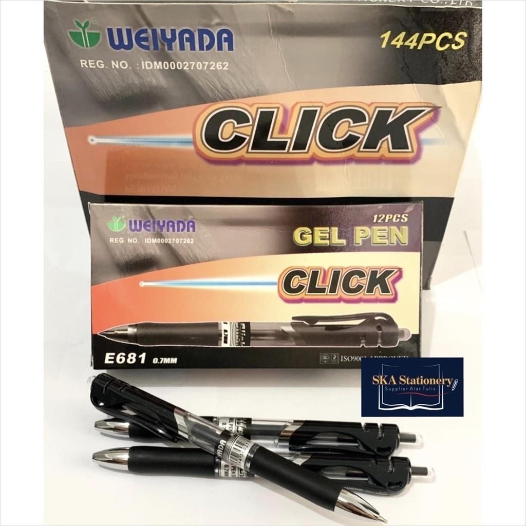 Jual Bolpen/Ballpoint/Pulpen/Ballpen Gel Weiyada E681 Hitam Biru (Pcs) | Shopee Indonesia