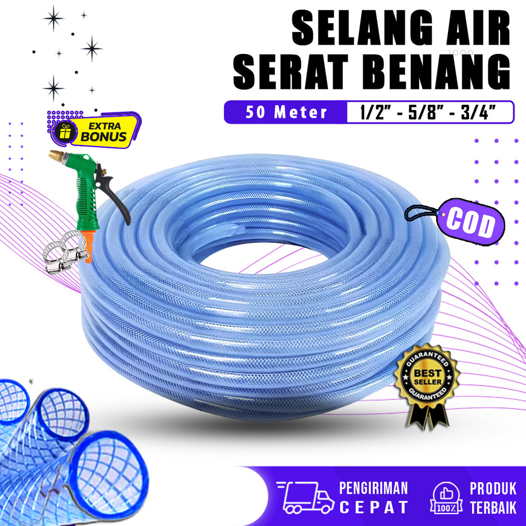 Jual SELANG AIR 50 METER SERAT BENANG TRANSPARANT SELANG AIR 1/2 5/8 3/4 INCH TEBAL ALAT SIRAM ...