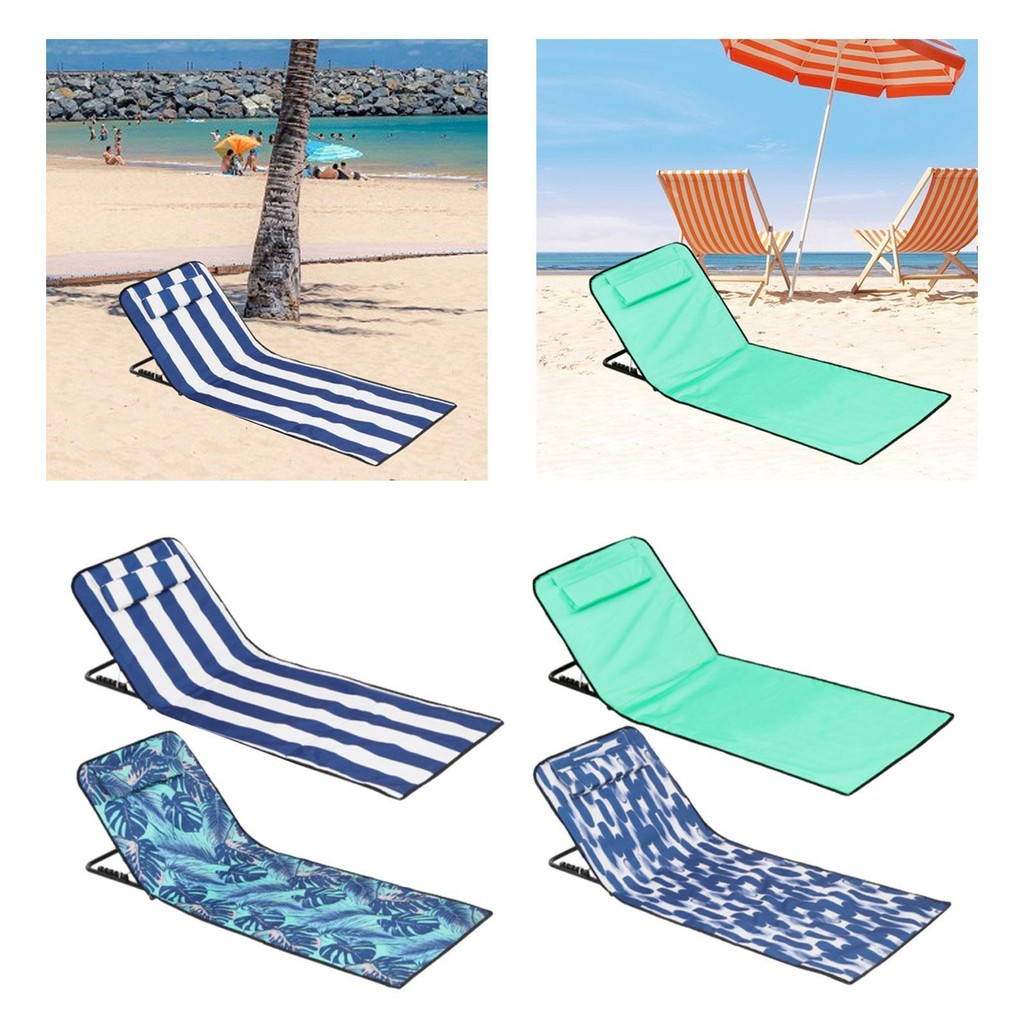Jual Folding Beach Chair with Adjustable Backrest Beach Mat Lounge ...