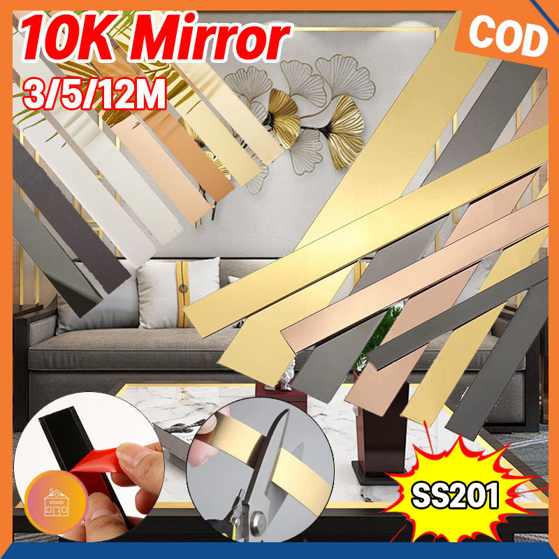 Jual List Plat Strip Mirror Gold 10K Mirror Strip Wall Sticker 3D ...