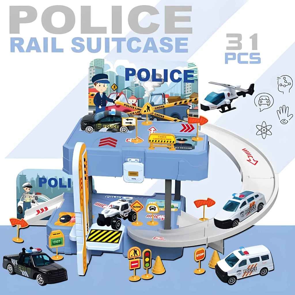 Jual Mainan Anak Koper Track Rail Suitcase Car Parking Building Play ...