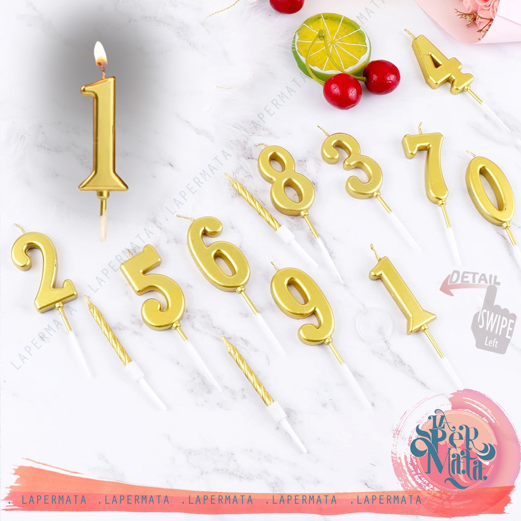 Jual Lilin Ulang Tahun Angka Metalik Gold Emas Hiasan Kue Birthday Cake ...