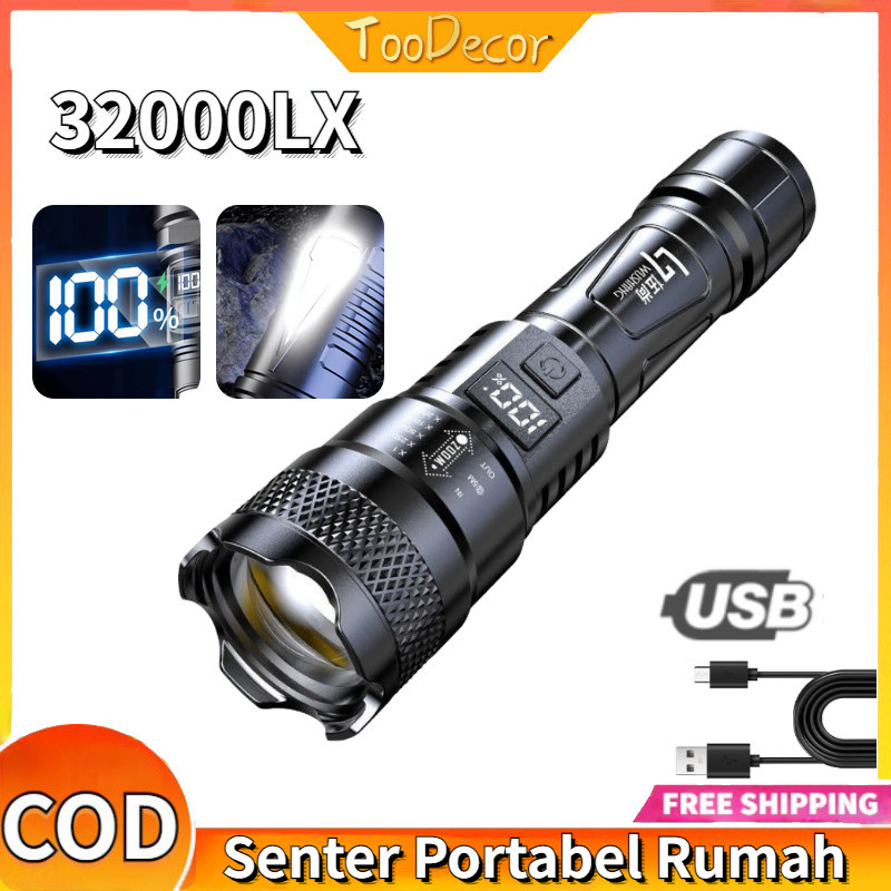 Jual 300W Super High Power LED Kuat Cahaya Kuat Senter Isi Ulang USB Senter Portabel Rumah ...