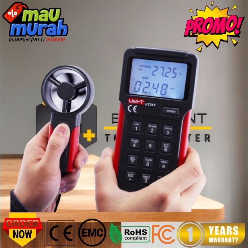 Jual Anemometer Data Logger UNI-T UT361 Wind Speed Flow Meter UT 361 ...