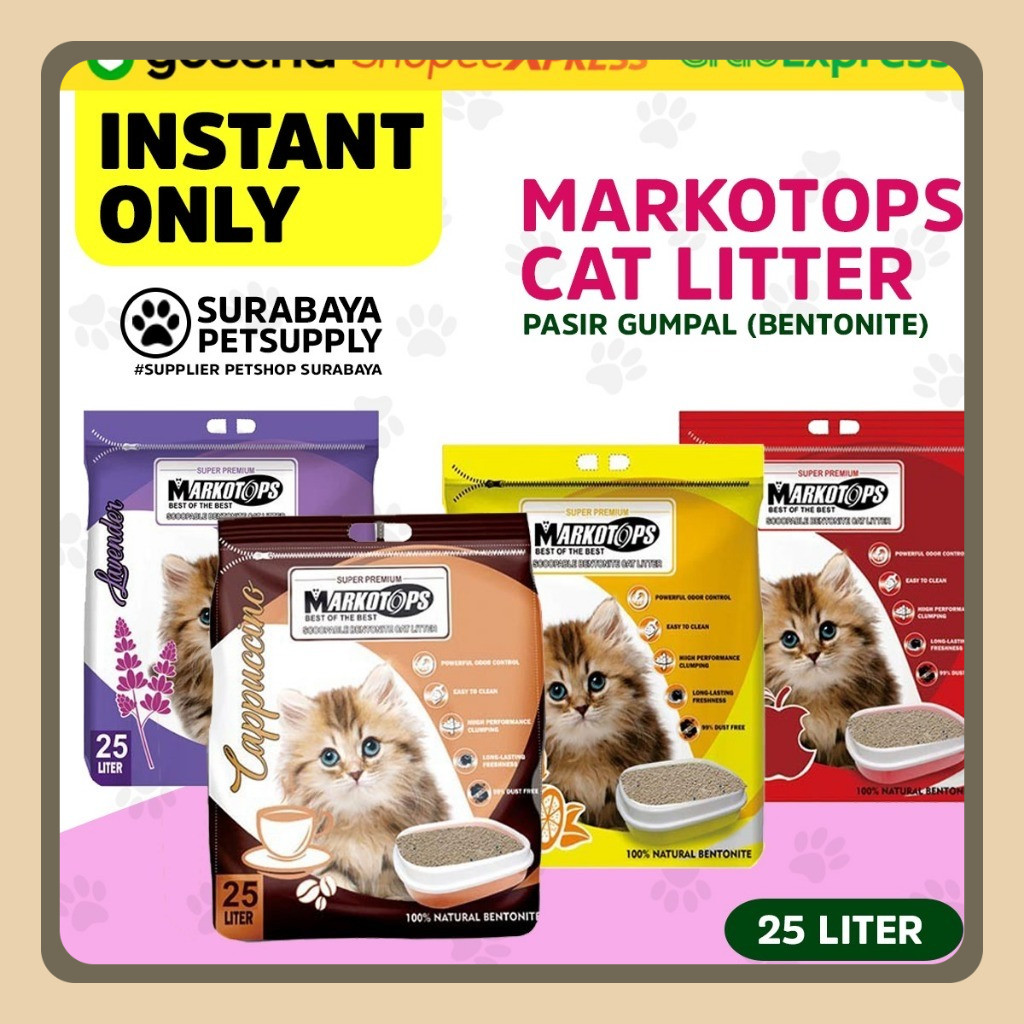 Jual [INSTANT ONLY] Markotops Cat Litter Bentonite 25L - Pasir kucing ...