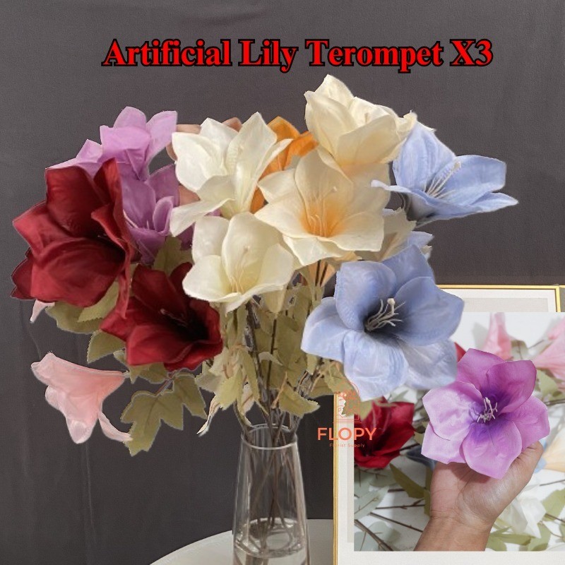 Jual [ 3 Cabang ] Artificial Bunga Lily Terompet X3 / Bunga Lily ...