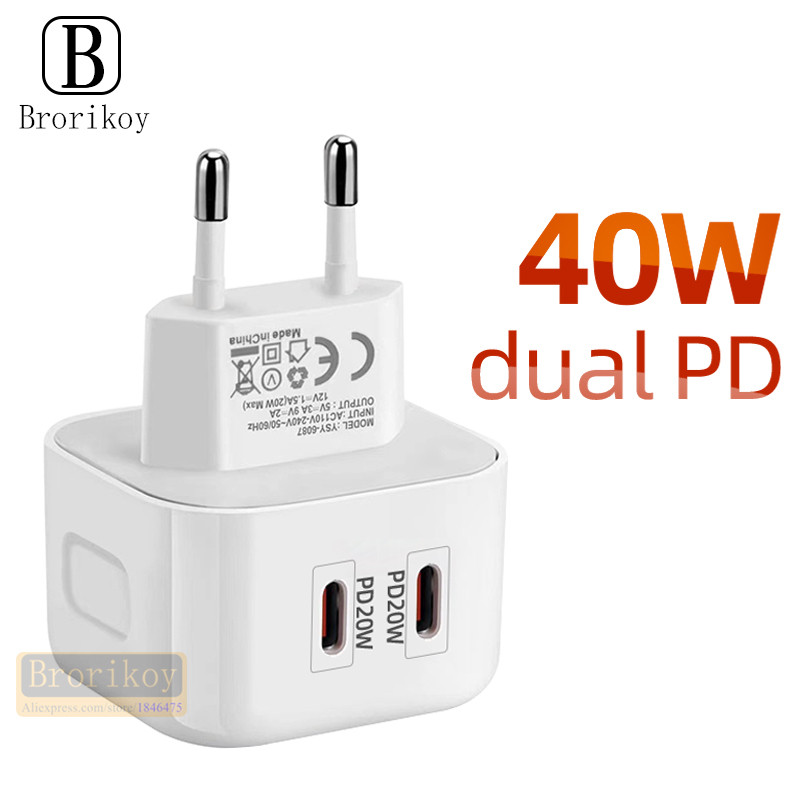 Jual USB C arger 40W Fast arger Plug 2 Ports Type C arger PD Wall arger ...