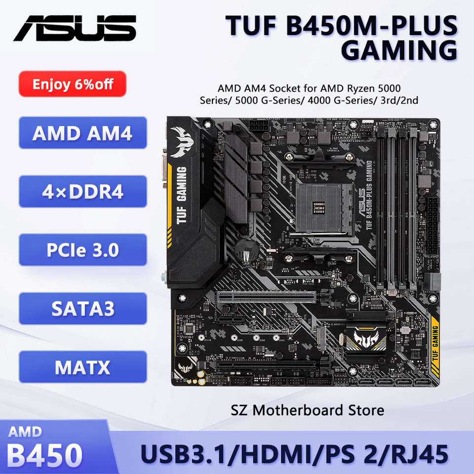 Jual ASUS TUF B450M-PLUS GAMING AM4 Micro ATX Motherboard B450 For AMD Ryzen 7 5800X3D 5800X ...
