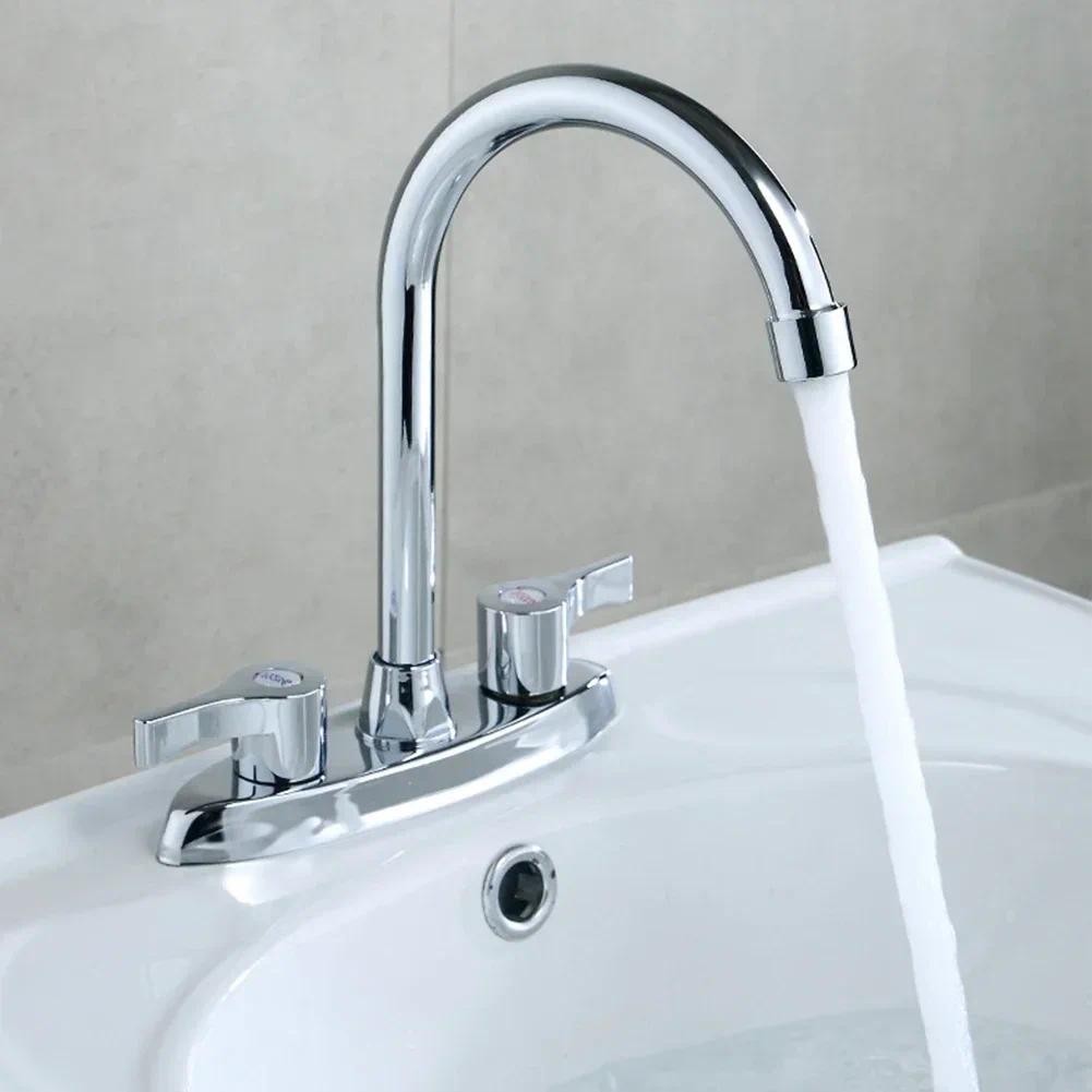 Jual 1pc Brass Double Hole Handle Faucet Rotary Basin Sink Mixer Tap ...