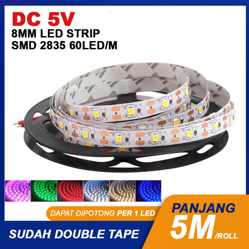Jual DC 5V Lampu LED Strip 5mm 8mm 60LED/m SMD 2835 USB | Shopee Indonesia