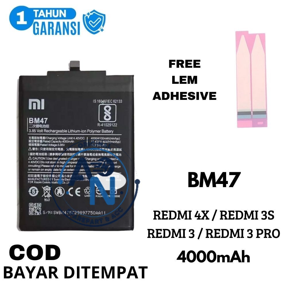 Jual BATERAI BATRE XIAOMI REDMI 4X / REDMI 3 3S / 3 PRO BM47 4000MAH ...