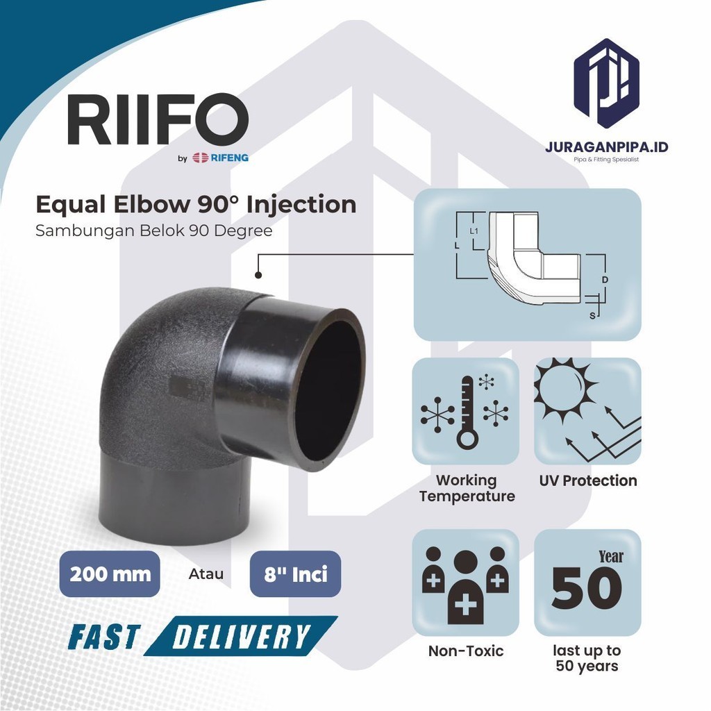 Jual Fitting Pipa HDPE Butt Fusion | Injection Elbow 90 Degree 200 mm ...