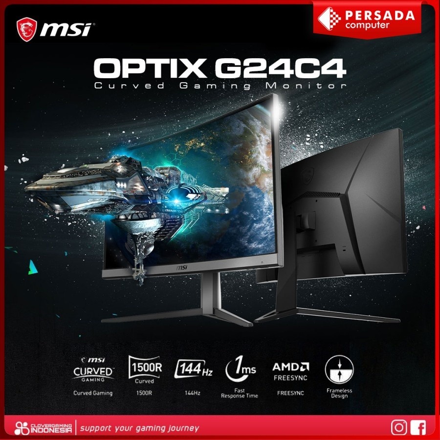 Jual MSI Optix G24C4 144Hz 1ms Frameless VA Curved Freesync FHD Gaming ...