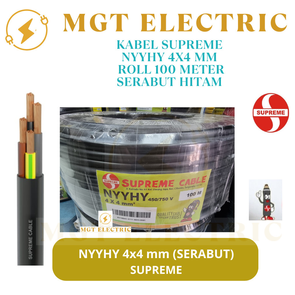 Jual KABEL SUPREME NYYHY 4X4MM 100M / NYYHY SERABUT HITAM 4X4 MM ROL 100M | Shopee Indonesia