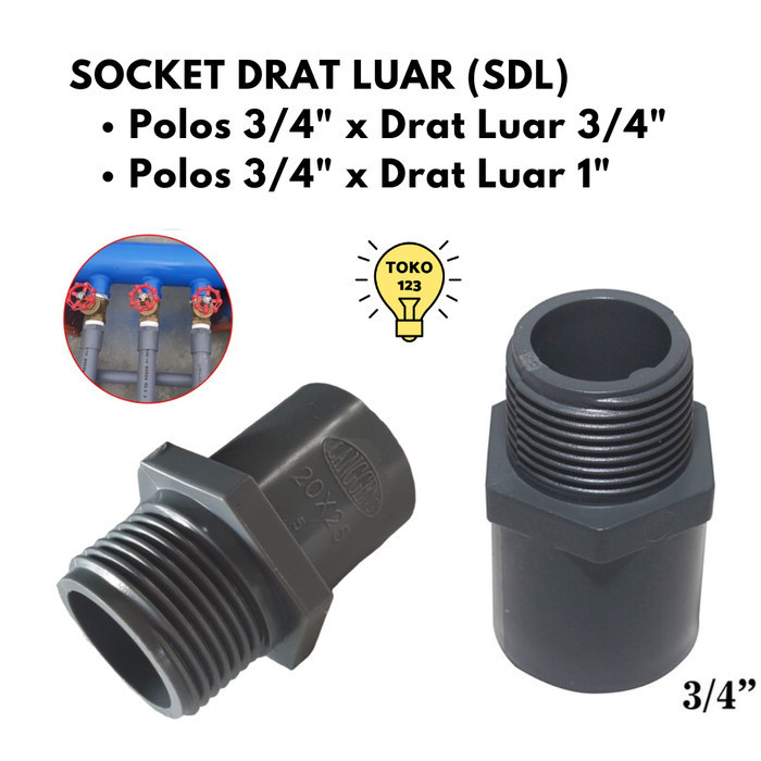 Jual Sambungan Pipa Air PVC Socket Drat Luar SDL 1" 1/2" 3/4" inci Sok ...
