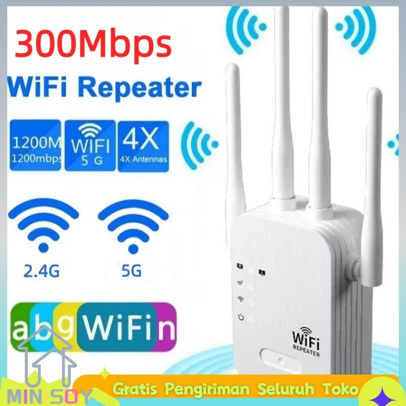 Jual 【COD】WIFI Repeater 300M Wireless Penguat Sinyal 5G Amplifier Signal Booster 4 Antenna Wifi ...