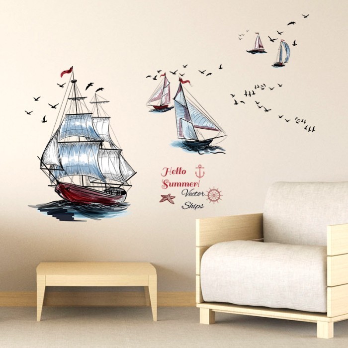 Jual Wall Sticker / Stiker Dinding / Kaca (Kapal Layar dan Burung Camar ...