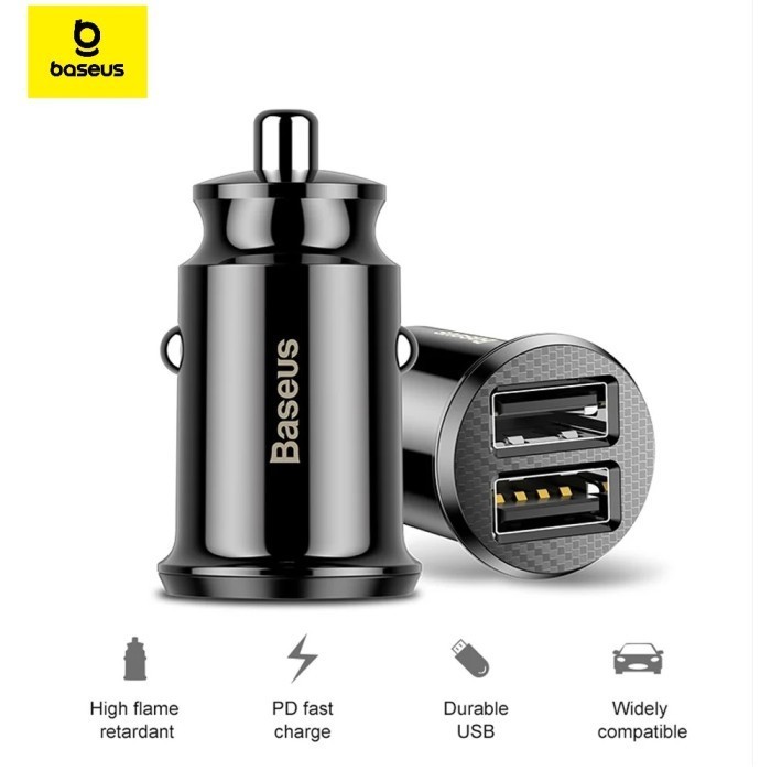 Jual Baseus Grain Car Charger Mobil (Dual USB 5V 3.1A) | Shopee Indonesia