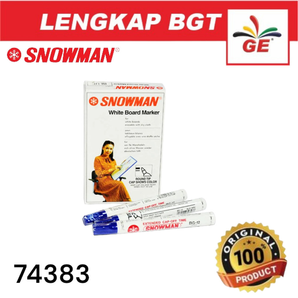 Jual SNOWMAN Spidol Papan BG-12 Blue, Whiteboard Marker - 74383 ...
